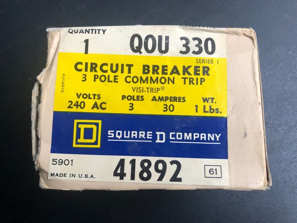Square D - QOU330 Series 1 Circuit Breaker - 240VAC 3-Pole 30Amp - NEW ...