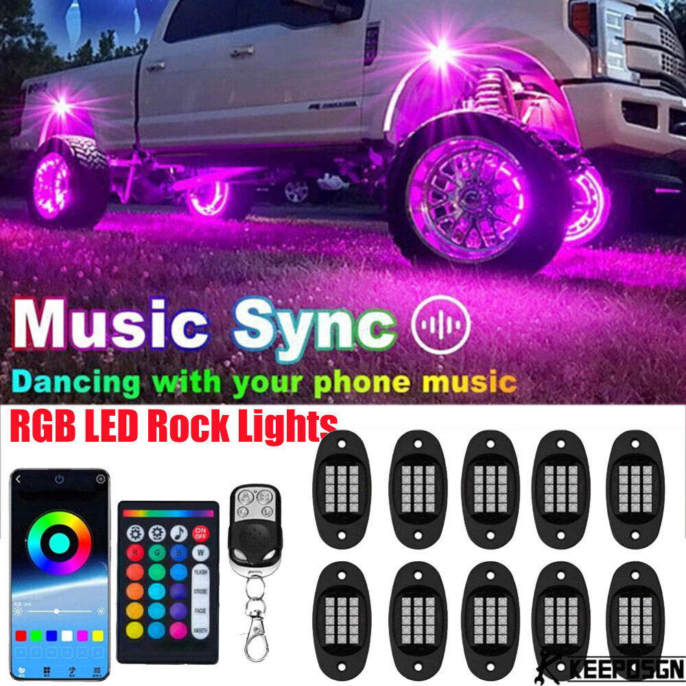 10 Pods RGB LED Rock Lights Neon Underglow LED Kit Bluetooth APP ...