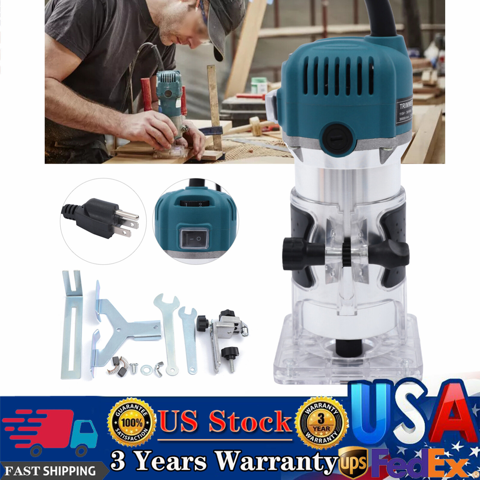 800W Woodworking Electric Trimmer Wood Milling Engraving Slotting ...