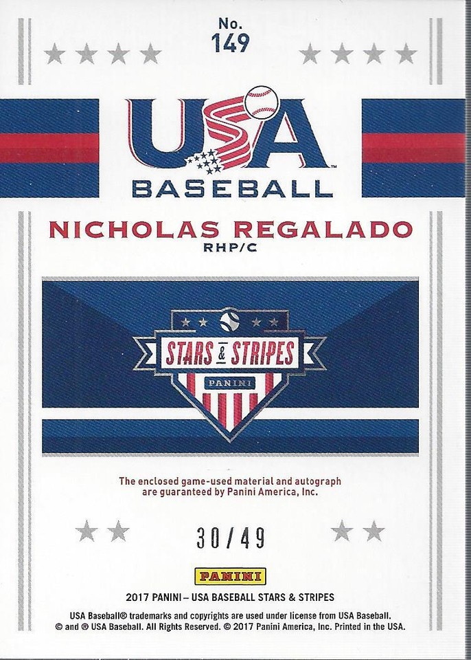 2017 USA Stars Stripes Jumbo Silhouette #137 Nicholas Regalado Auto ...