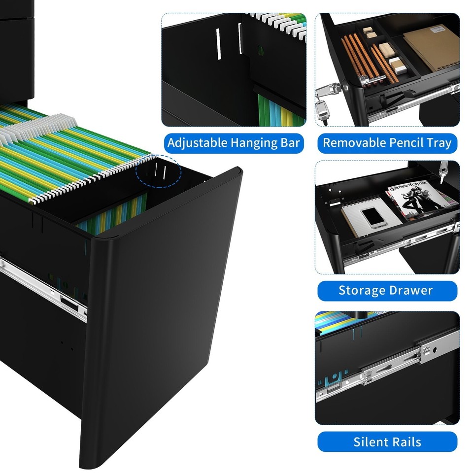 Mobile Slim File Cabinet with Lock 3 Drawers Metal Office Storage ...