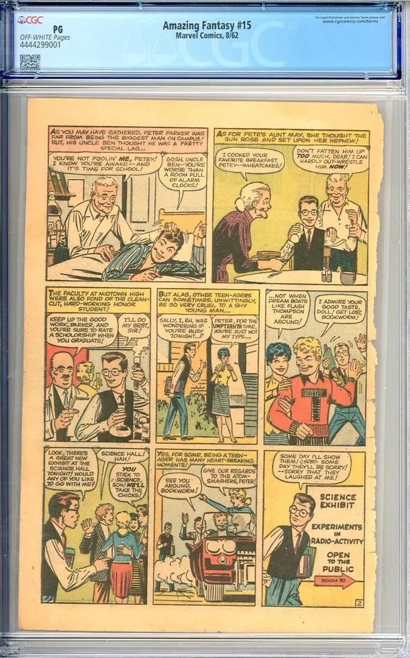 AMAZING FANTASY 15 CGC PG PAGE 1 ONLY 1962 STAN LEE 1st APPEARANCE OF ...