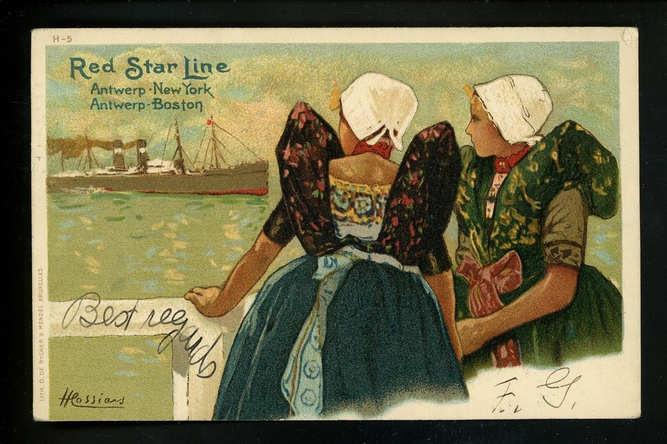 US Postal History #319 BISECT on Post Card Red Star Ship Line 1908 New ...