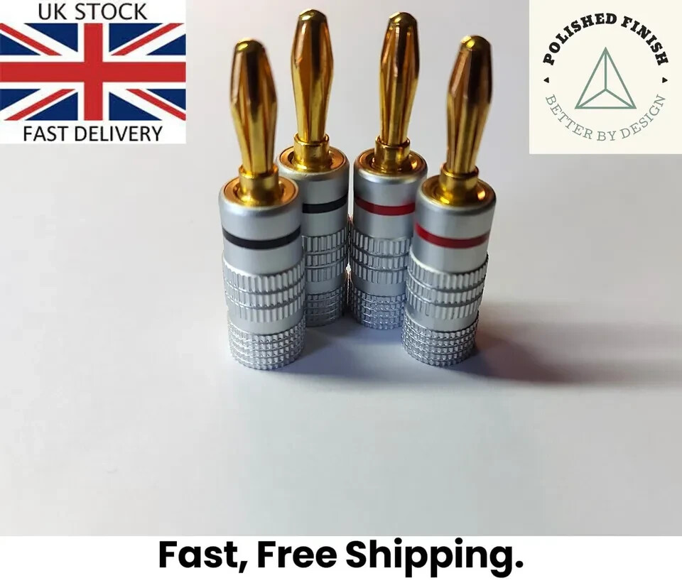 4X Professional Banana Plugs HiFi Pro Quality 24K Gold plated Black / Red UK | eBay UK