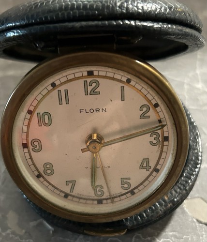 vtage florn 7 jewel brass wind-up travel alarm clock/working/german in ...