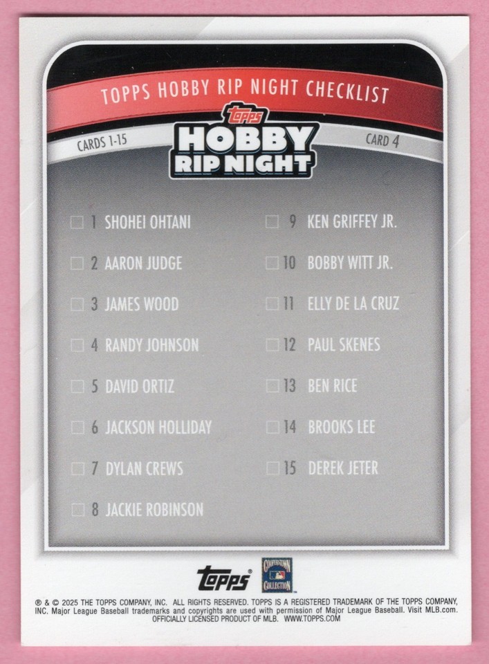 2025 TOPPS HOBBY RIP NIGHT MLB CARD - 1 Randy JOHNSON (ARIZONA ...
