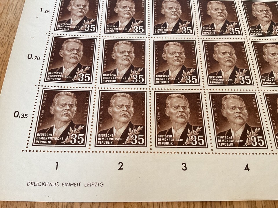 Maxim Gorky German Democratic Rep full stamps sheet no gum folded B98 ...