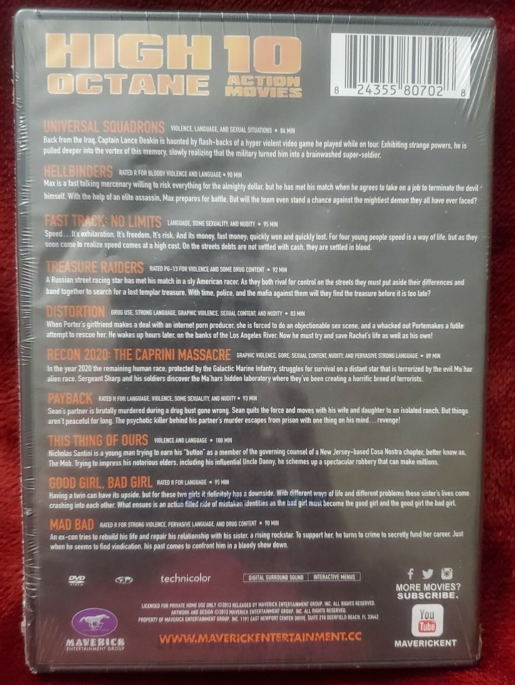HIGH OCTANE 1O ACTION MOVIES DVD 824355807028 | eBay