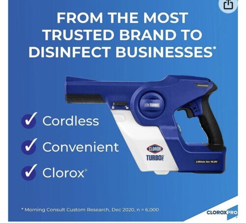 Clorox Turbo Pro Electrostatic Disinfectant Sprayer Cordless Hand Held ...