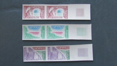 FRANCE UNESCO SCOTT 2021 TO 2023 Y&T 61 TO 63 TAB MARGIN IMPERF MNH ...