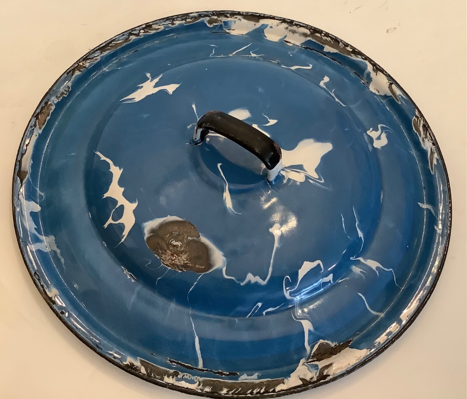 Antique Graniteware Lid Cookware Blue & White Marbled Enamelware Pot ...