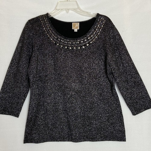 Vtg JM Collection Womens Sweater Sz M Black Metallic Christmas Holiday ...