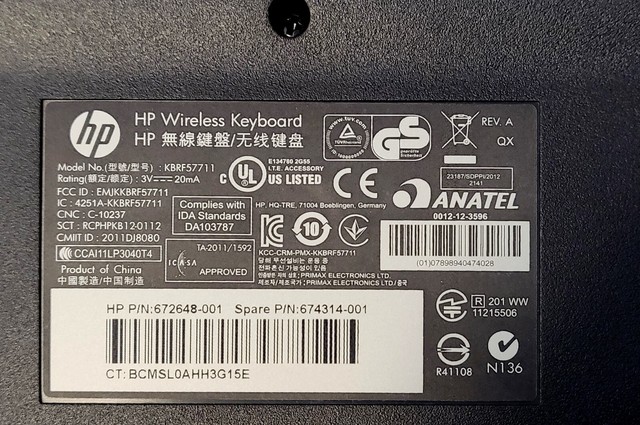 HP Hewlett Packard Wireless Keyboard KBRF57711 672648-003 for sale ...
