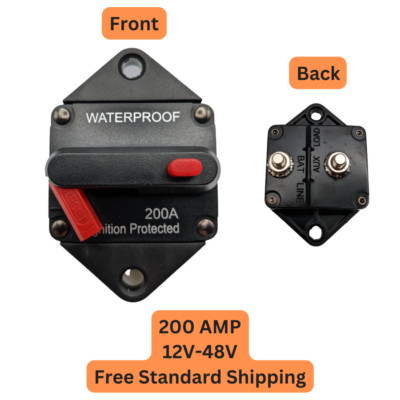 200 Amp Panel Mount Circuit Breaker Auto/Marine/Solar 12-48V DC Manual ...