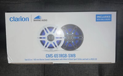 Clarion CMS-651RGB-SWB Marine RGB LED 6.5" Speakers 60w 2-Way & (Lights ...