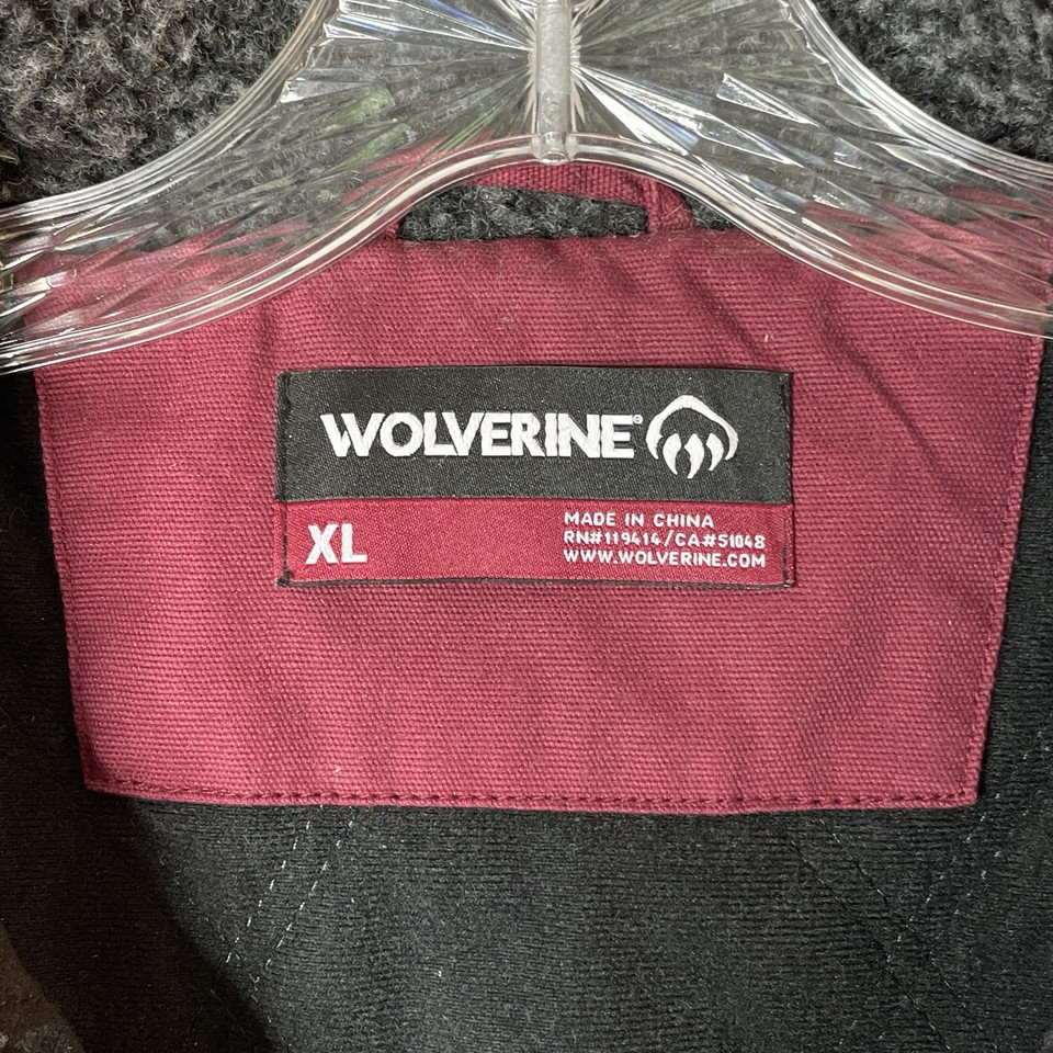 Vtg Wolverine Jacket Mens XL Lined Canvas Hooded Zip Grunge Burgundy ...