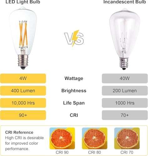 12pcs ST38 Edison Small Bulb 4W Equivalent to 25W-40W 12 Pack Warm ...