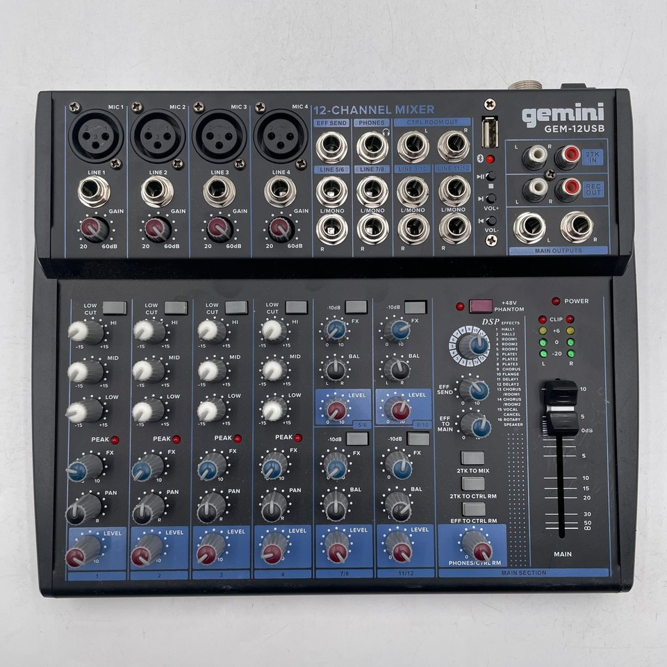 Gemini GEM-12USB 12-Channel DJ Audio Mixer with Multi-FX USB EQ Phantom ...