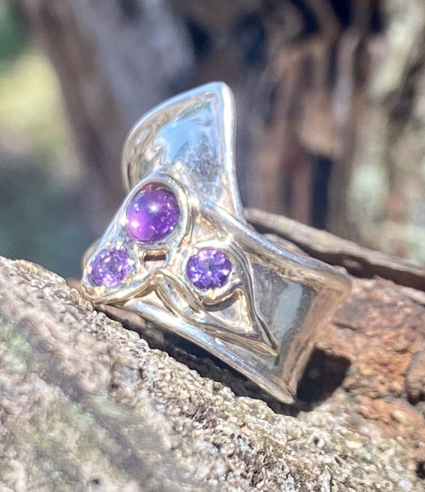 Hagit Gorali Ring Israel Sterling Amethyst 14k Gold 925 Silver Signed ...