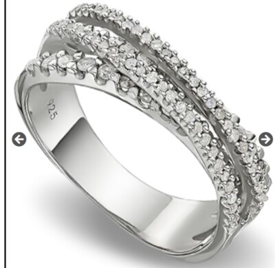 14K White Gold Over Solid Sterling Silver 0.16 CTW 46 Diamonds Size 7 ...