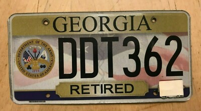 GEORGIA GRAPHIC VETERAN MILITARY LICENSE PLATE " DDT 362 " GA RETIRED ...