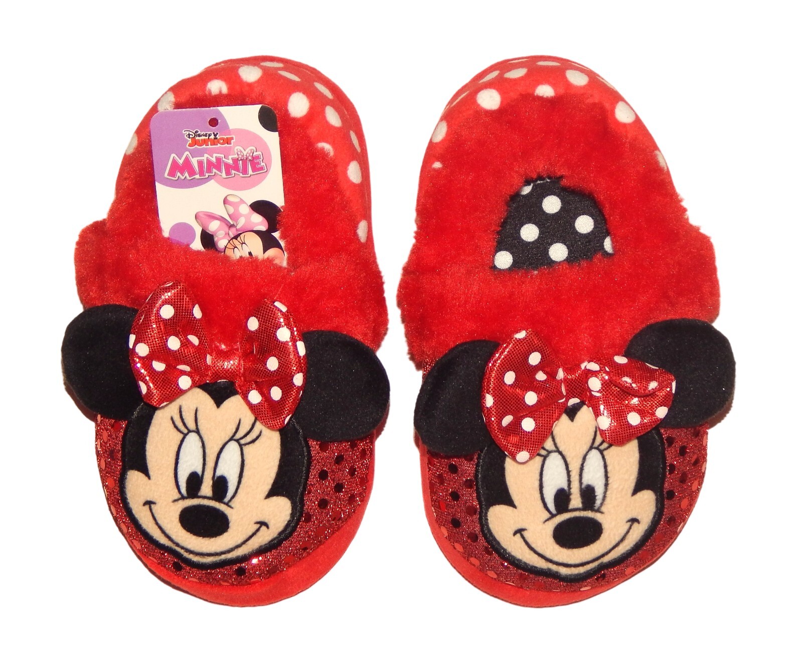 MINNIE MOUSE DISNEY Plush Sequin Slippers Red Toddler's Sizes 5-6, 7-8 ...