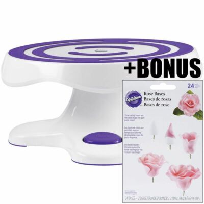 Wilton Tilt N Turn Ultra Cake Decorating Turntable +BONUS Wilton Rose ...
