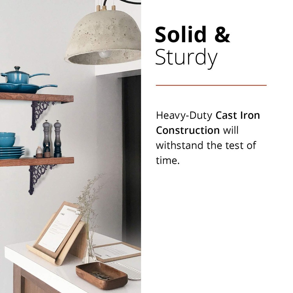 NACH Decorative Shelf Brackets, 2 Pack of 12 x 2 x 12 inch, Black Cast ...