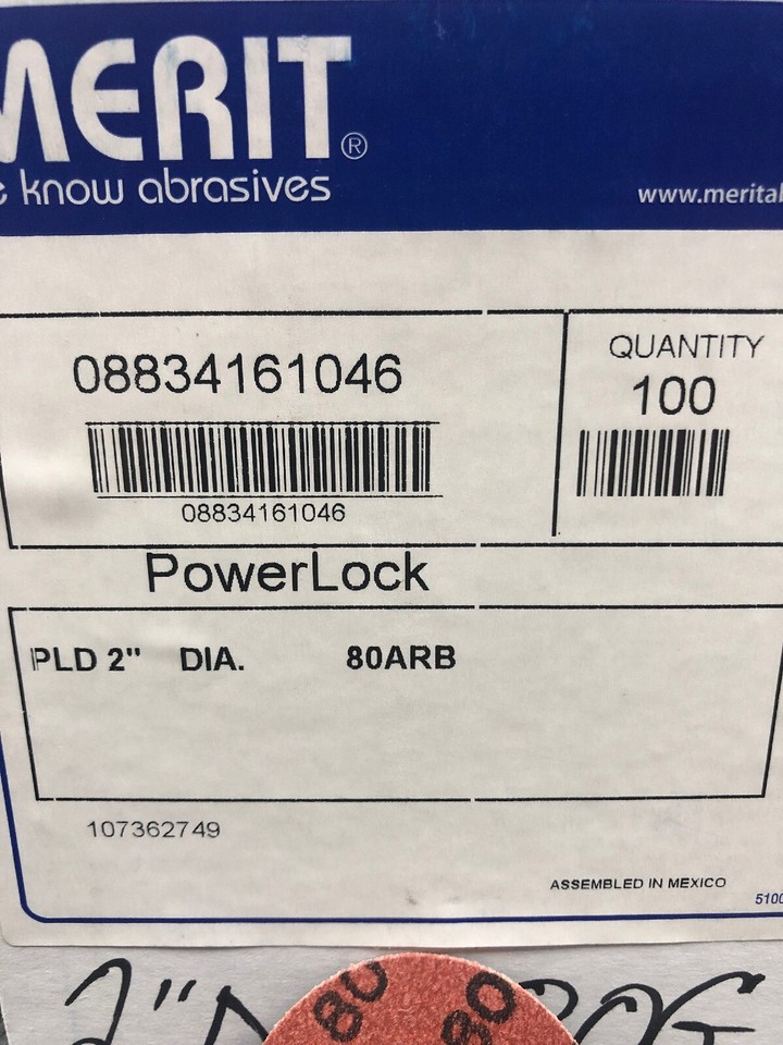 Merit PowerLock 80ARB Sanding Disks PLD 2" dia Model 08834161046 (100 ...