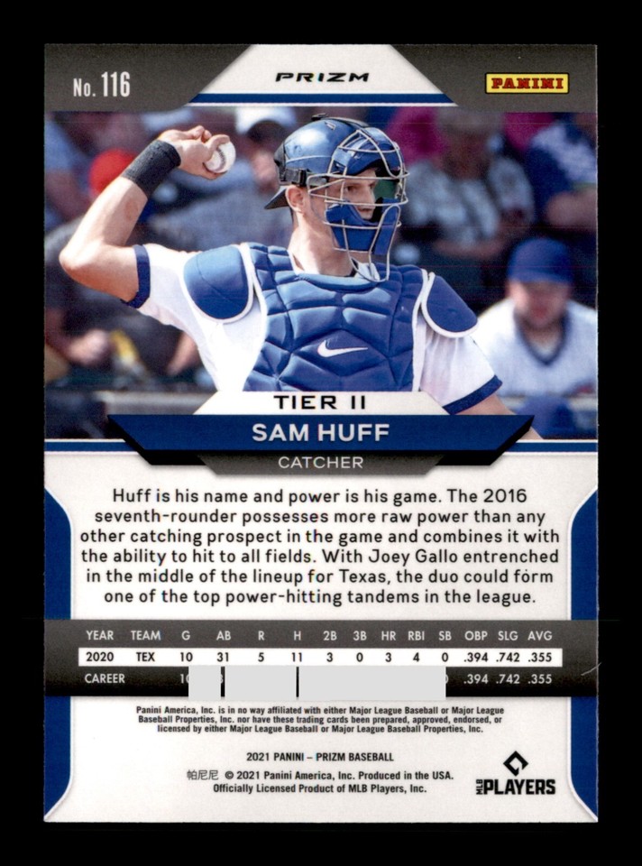 2021 Panini Pink Prizm #116 Sam Huff Rookie Card RC Texas Rangers ...