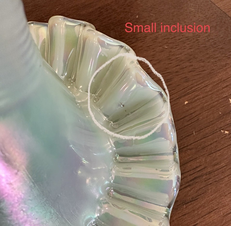 Vtg Fenton Glass Epergne Horn UV Reactive Ribbed Iridescent Sea Mist ...