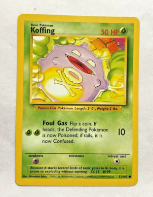 Koffing #51/102 Pokemon TCG Common Card Base Set 1999 Ungraded | eBay