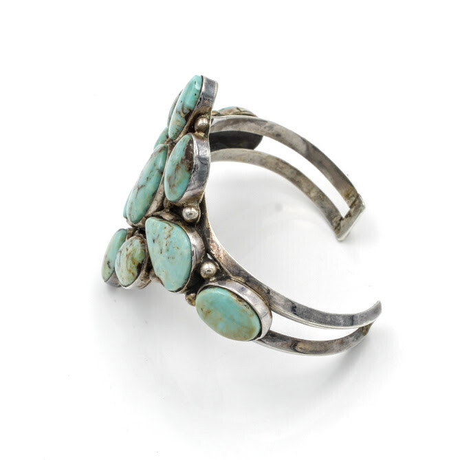 Navajo Signed Ernest Benally Sterling Silver Turquoise Cuff Bracelet # ...