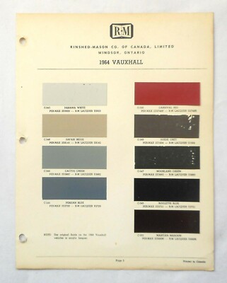 1964 VAUXHALL R-M COLOR PAINT CHIP CHART ALL MODELS ORIGINAL | eBay