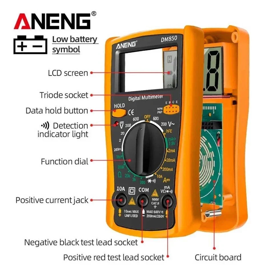 Professional Digital Multimeter Voltmeter Ohmmeter Ammeter Multi Tester ...