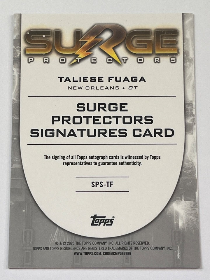 2025 Topps Resurgence Taliese Fuaga RC Surge Protector #SPS-TF ( RC, AU ...