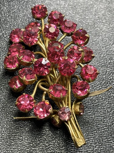 Vintage Antique Large Flower Pink Crystal Rhinestone C-Clasp Brass ...