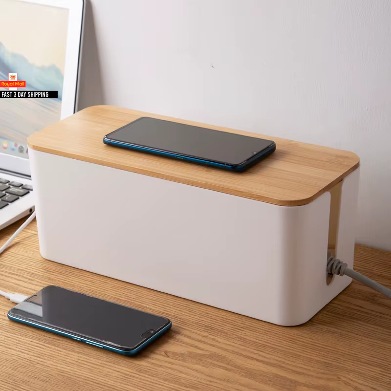 Cable Storage Box Wooden Power Line Storage Case Dustproof Charger ...