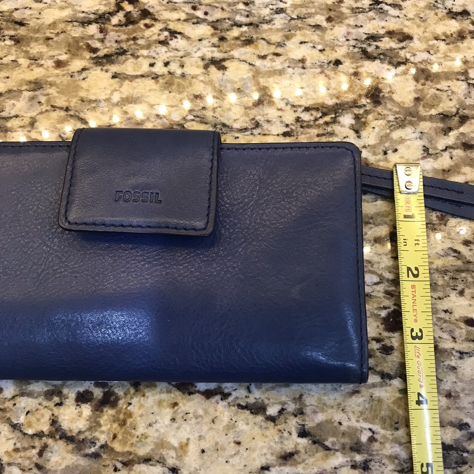 FOSSIL Tab Blue Leather Bi-fold Wallet Clutch ID Card Holder SEE | eBay