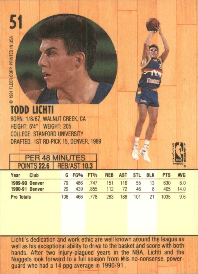 1991-92 Fleer NBA Todd Lichti #51 | eBay