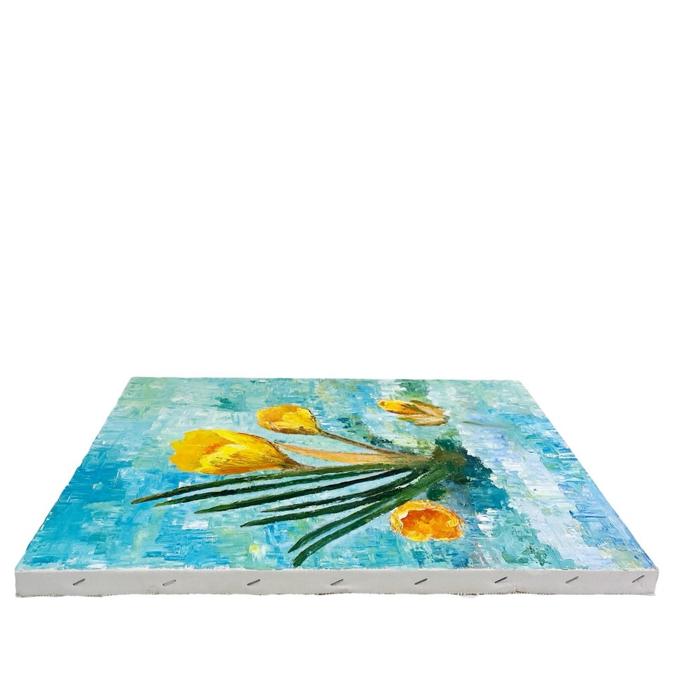 Original Oil Painting Art Yellow Crocus Iris Floral Abstract ...