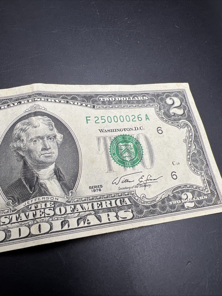 1976 $2 Bicentennial Federal Reserve Note VF Semi Radar Serial ...