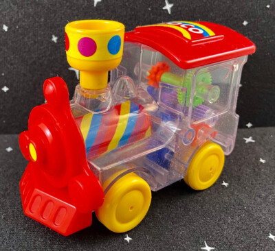 VTG. Plastic Pull Back Friction Loco Toy Train Rainbow Spinning Boiler ...