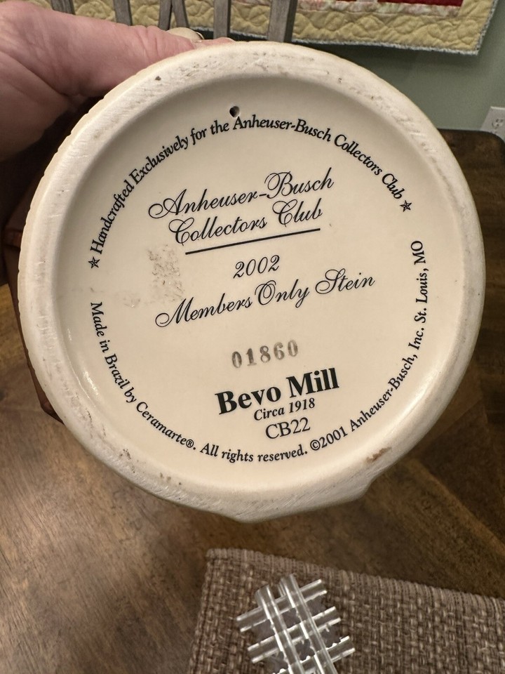 Anheuser-Busch Collectors Club Members Only Stein 2002 "Bevo Mill" CB22 ...