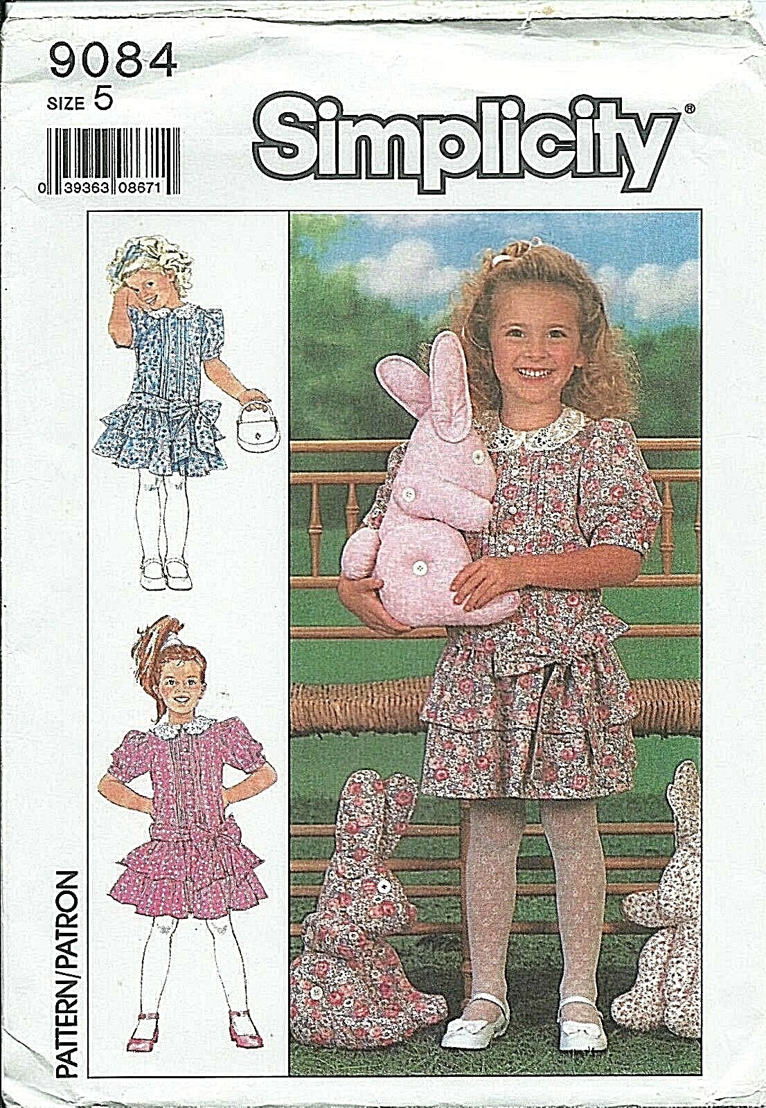 S 9084 sewing pattern DRESS tiered skirt + 16" BUNNY RABBIT TOY sew ...