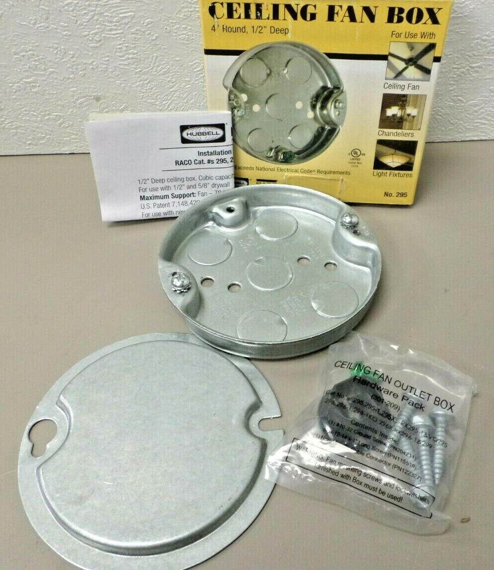 Hubbell Raco 295 4"" Round x 1/2" Deep Metal Ceiling Fan Pan | eBay