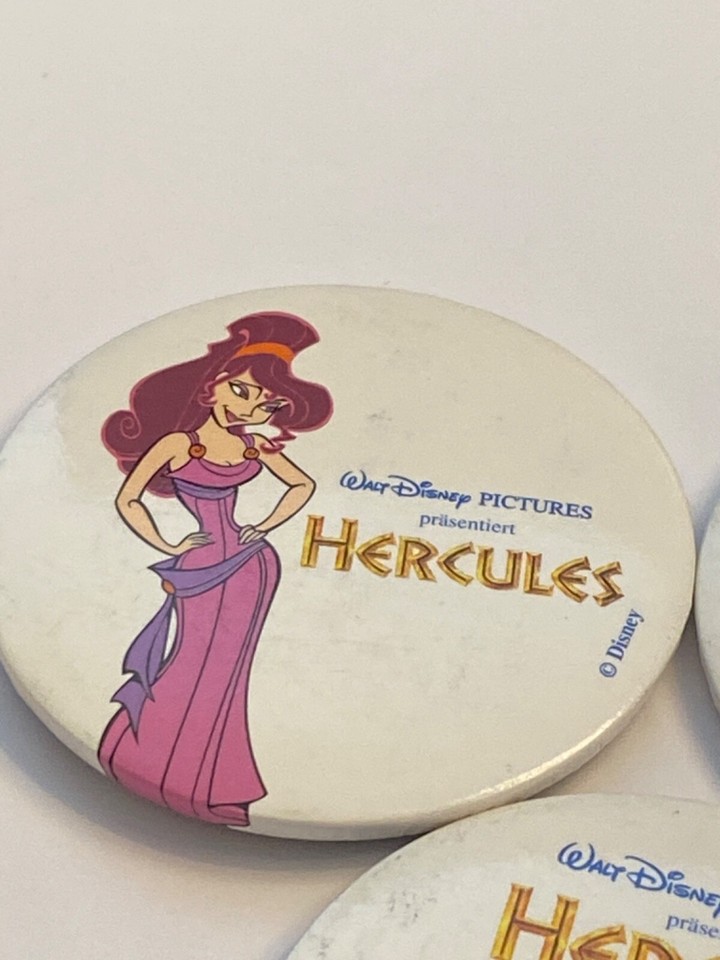 5 WALT DISNEY HERCULES BUTTONS BADGES NOT PINS MEGARA PAIN PANIC PHIL ...