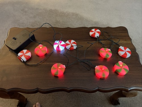 Gemmy Christmas Mints Blinking String Lights Music Jingle Bells Battery ...