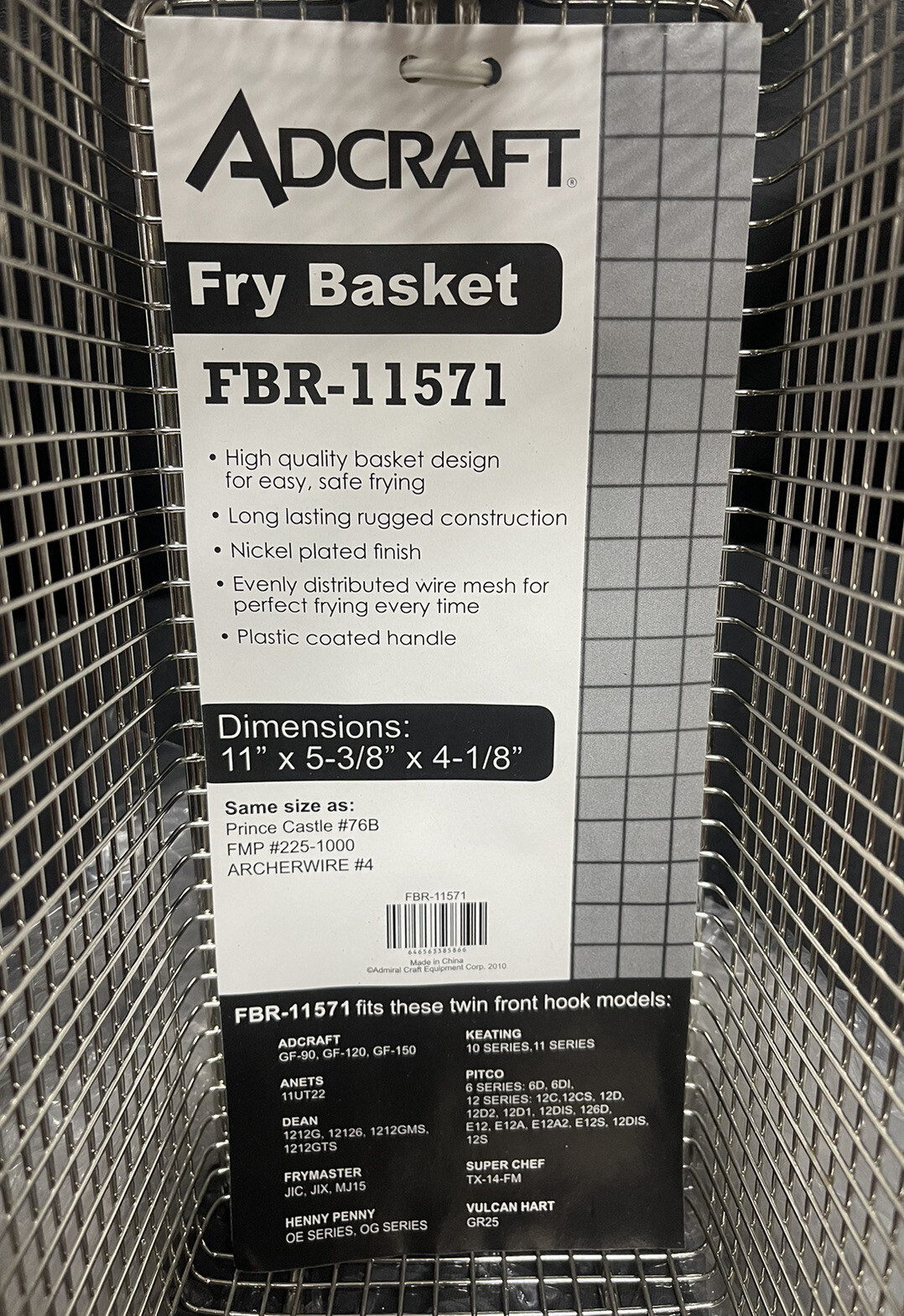 Fry Basket w/ Coated Handle - 13-1/2" -1/4" -1/2" AdCraft FBR-11571 for ...