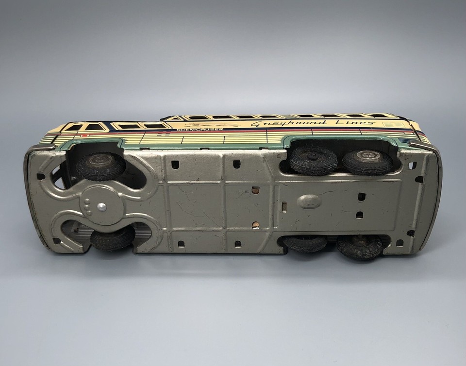 Vtg 1950s Tin Toy Friction Bus / 9" Greyhound Lines Scenicruiser ...